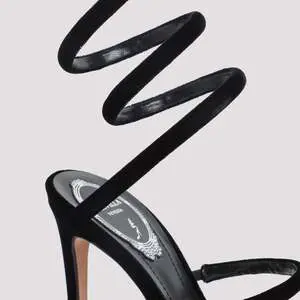 Rene Caovilla Velvet Snake Ankle Strap Sandals - Black