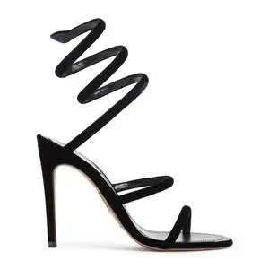 Rene Caovilla Velvet Snake Ankle Strap Sandals - Black
