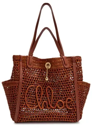 Chloé Logo Raffia Tote Bag - Brown