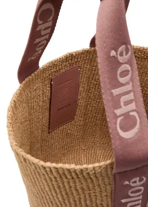 Chloé Woody Large Logo-embroidered Raffia Basket Bag - Natural