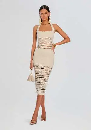 Retrofete Jaycee Crochet Midi Dress - Bone