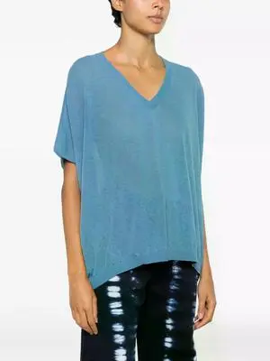 Momoni V-neck Fine-knit Sweater With Metallic Trim