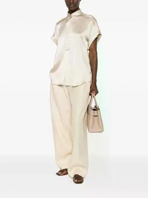 Brunello Cucinelli Sand Beige Monili Detail Short Sleeve Shirt