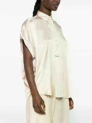 Brunello Cucinelli Sand Beige Monili Detail Short Sleeve Shirt