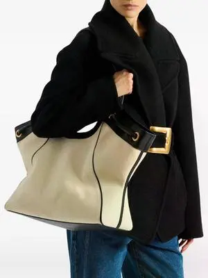 Balmain Large Leather And Canvas Tote Bag