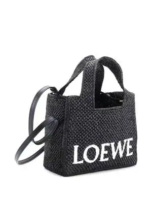Loewe Logo Convertible Raffia Small Tote Bag - Black