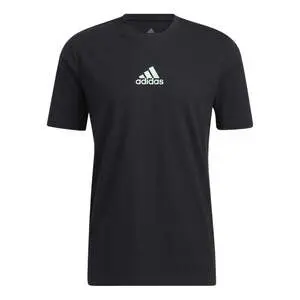Adidas Small Logo Back Pattern Printing Round Neck Short Sleeve Black T-shirt - Multi-color
