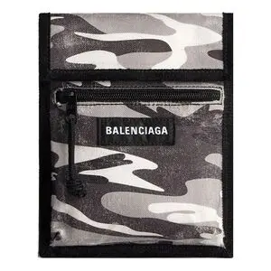 Balenciaga Explorer Small Pouch With Strap Camo Print - Grey