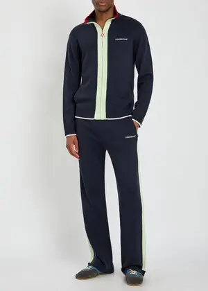 Casablanca Logo-embroidered Merino Wool Track Trousers - Navy