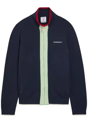 Casablanca Logo Embroidered Fine-knit Wool Track Jacket - Navy