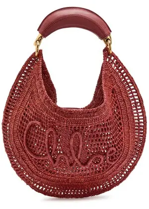 Chloé Summer Banana Logo Raffia Shoulder Bag - Red