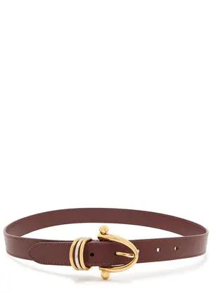 Chloé Leather Belt With Two-tone Ring Embellishments - Dark Brown