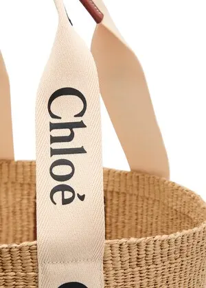 Chloé Woody Large Logo-print Raffia Basket Bag