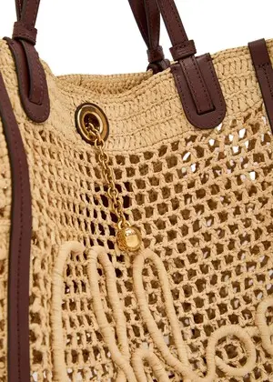 Chloé Iconic Logo Leather And Raffia Tote Bag - Sand