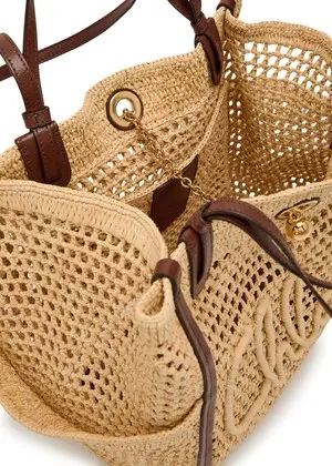 Chloé Iconic Logo Leather And Raffia Tote Bag - Sand