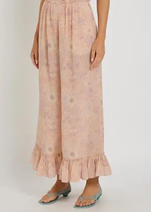 Chloé Floral-print Silk Wide-leg Trousers - Pink