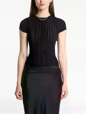 Guess Ribbed Knit Short-sleeve T-shirt - Black