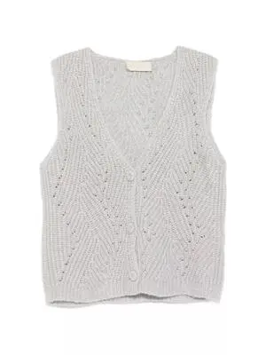 Momoni Hidari Wool Pointelle Knit Cardigan - Grey