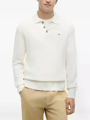 Tommy Hilfiger Logo-patch Long-sleeve Polo Shirt - Neutrals