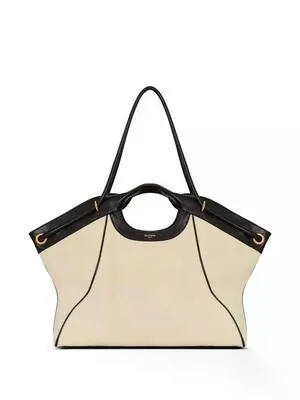 Balmain Large Tote In Smooth Leather And Canvas