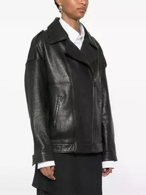 ADRIANNA FERETTI Textured Leather Biker Jacket