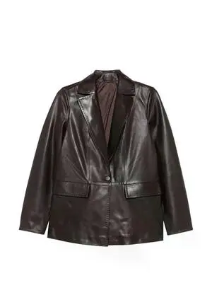 ADRIANNA FERETTI Leather Button-fastening Jacket - Brown