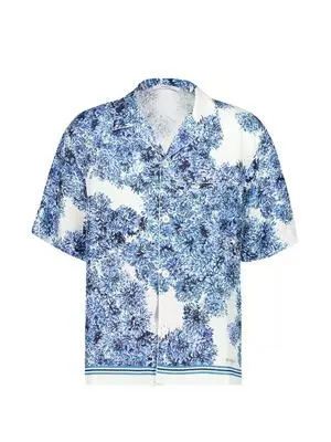 Givenchy Couture Seam Pompom Flower-print Silk Bowling Shirt