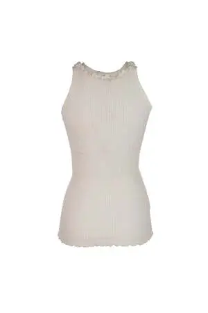 Miu Miu Ribbed Knit Tank Top With Ruffled Neckline - Multicolor
