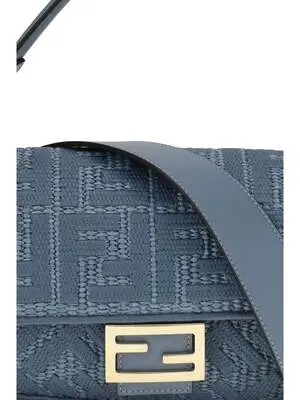 Fendi Medium Woven Raffia Shoulder Bag With Ff Embroidery