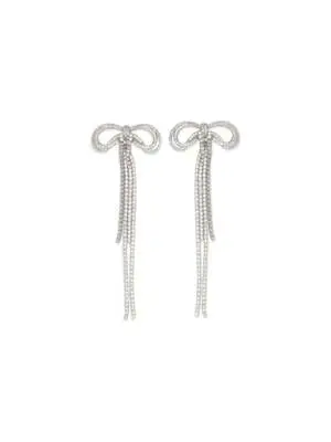 SELF-PORTRAIT Double Crystal Bow Drop Earrings - Silver