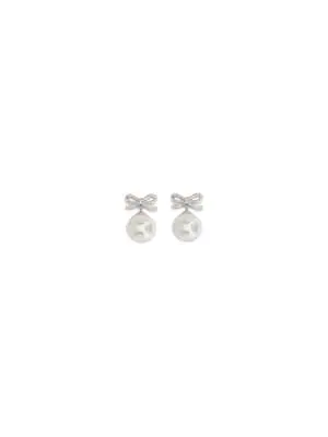 SELF-PORTRAIT Crystal Bow And Pearl Drop Earrings - Silver