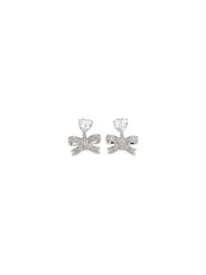 SELF-PORTRAIT Crystal Bow Drop Earrings - Silver
