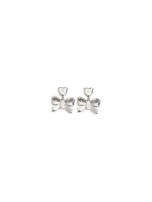 SELF-PORTRAIT Crystal Bow Drop Earrings - Silver