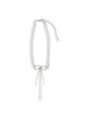 SELF-PORTRAIT Crystal Double Bow Choker With Sparkling Drops - Silver