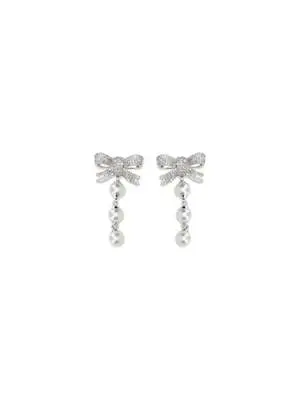 SELF-PORTRAIT Crystal Bow And Pearl Drop Earrings - Silver