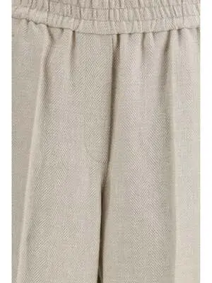 Brunello Cucinelli Chevron Pattern Elasticated Waistband Wide-leg Pants - Cream