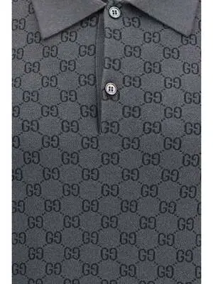 Gucci Gg Jacquard Wool And Silk Polo Shirt - Gray