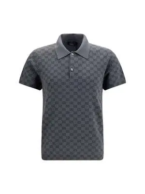 Gucci Gg Jacquard Wool And Silk Polo Shirt - Gray