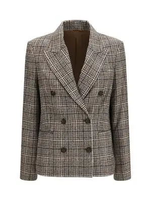 Brunello Cucinelli Double-breasted Jacket In Alpaca And Wool Blend - Multicolor