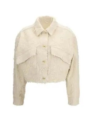 Brunello Cucinelli Fuzzy Dyed Denim Monili Embellished Cropped Jacket - Multicolor