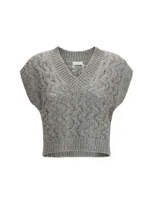 Brunello Cucinelli Silk Blend Sequined Vest - Green