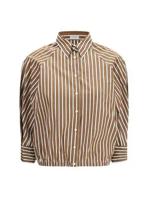 Brunello Cucinelli Shadow Stripe Poplin Shirt - Brown
