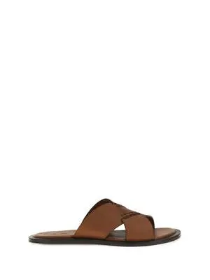 Loewe Flex Cross Leather Slide Sandals - Brown