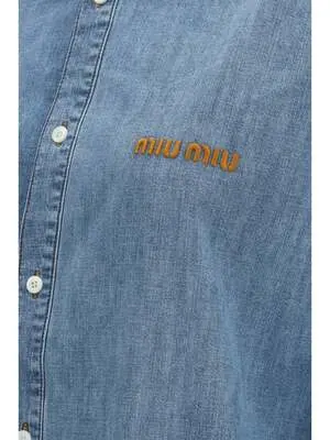Miu Miu Chambray Shirt With Logo Detail - Blue