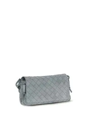 Bottega Veneta Suede Intrecciato Notturno Clutch - Blue