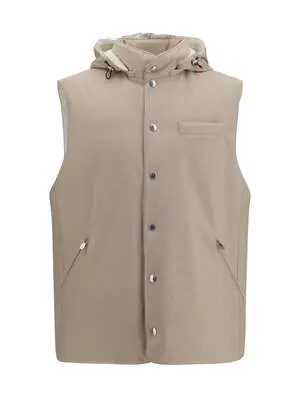 Brunello Cucinelli Wool Down Vest With Removable Hood - Cream
