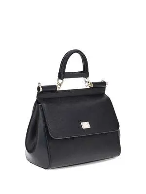 Dolce & Gabbana Leather Handbag With Top Handle And Shoulder Strap - Black