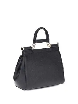 Dolce & Gabbana Leather Handbag With Top Handle And Shoulder Strap - Black