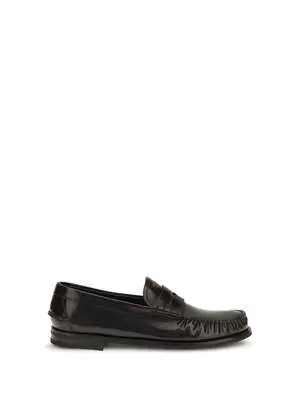 Prada Brushed Leather Loafers - Brown