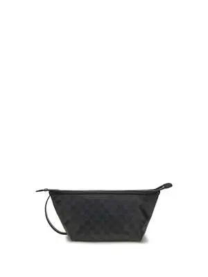 Gucci Small Essence Classic Pouch In Gg Fabric With Leather Trim - Black